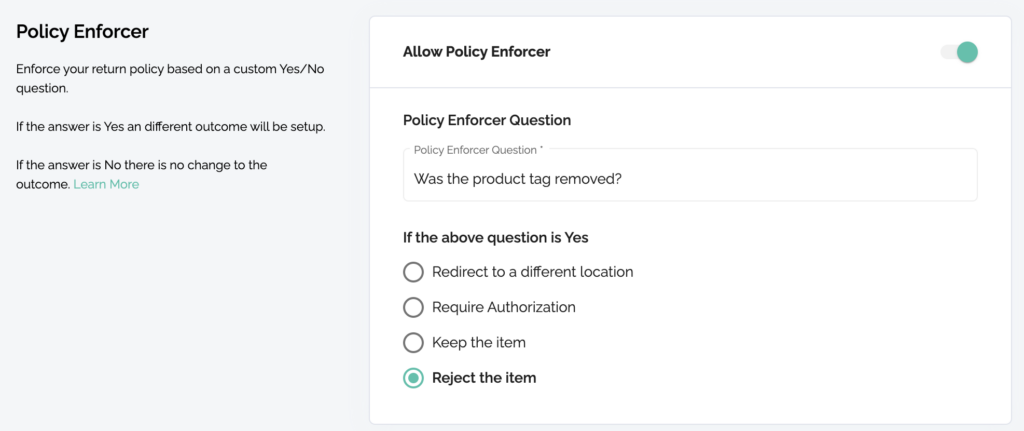 Return Policy to Allow returns only for products with tags still attached