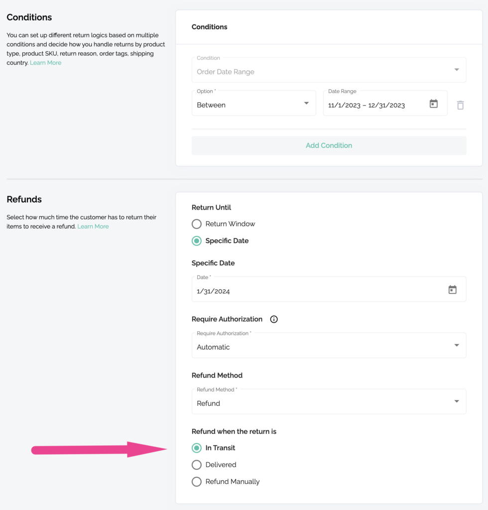 Return Policy to Automatically issue a refund when the product is ...
