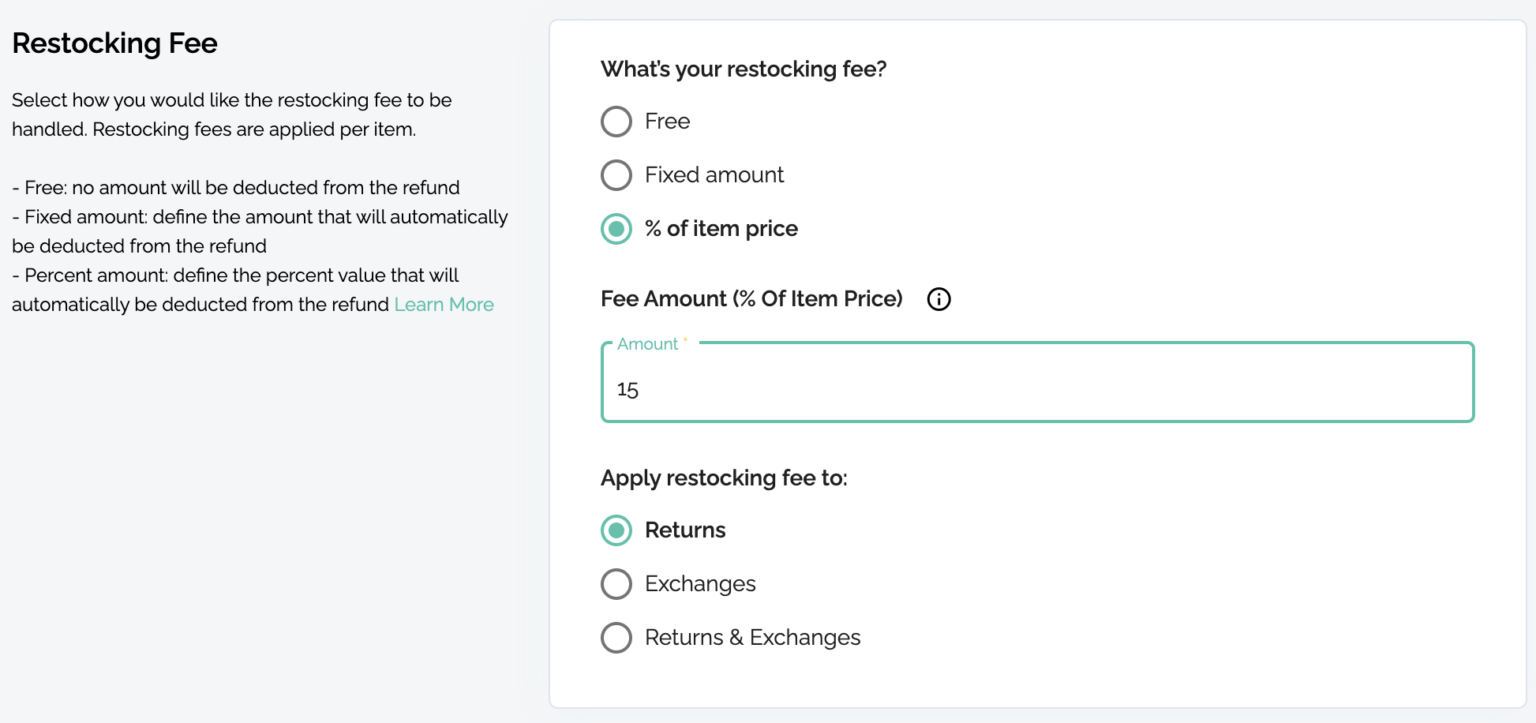 Return Policy: Charge restocking fees for specific products