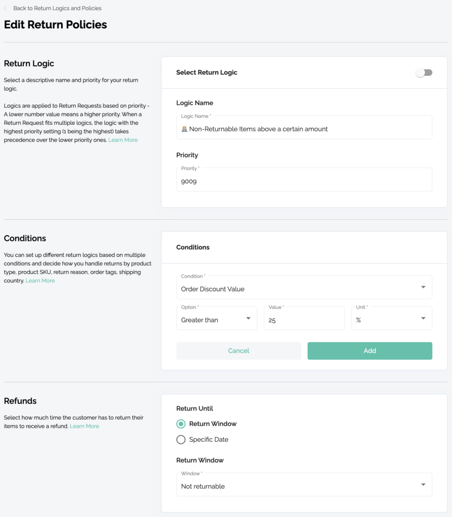 Return Policy for Non-Returnable Items above a certain discount amount