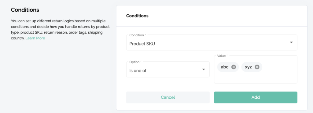 Special return policy based on specific product line or categories
